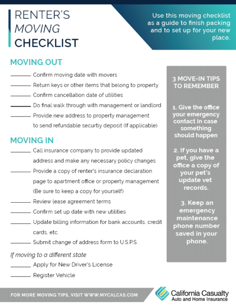 Renter's Moving Checklist | California Casualty